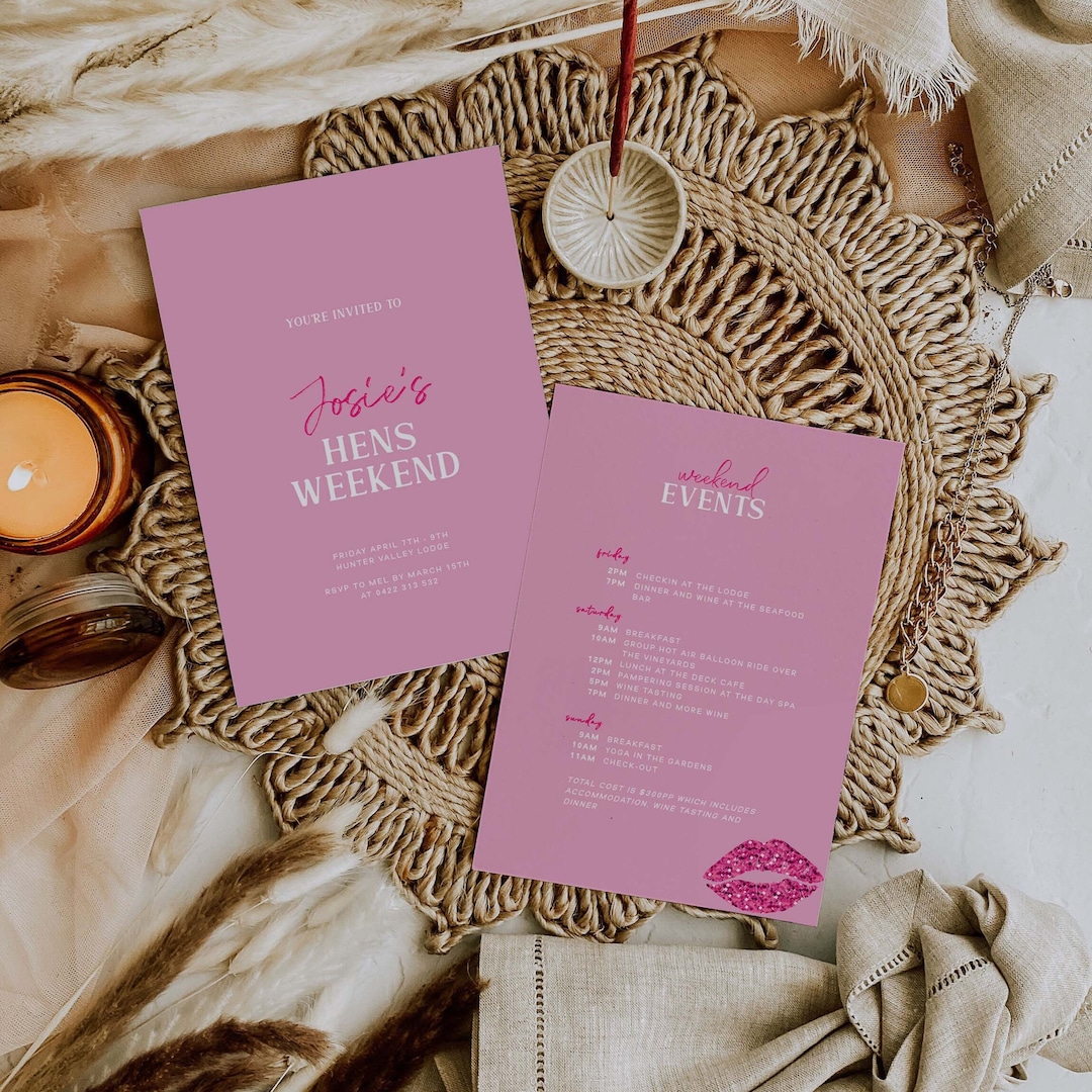 Pink Hens Weekend Invitation With Itinerary | Bachelorette Party ...