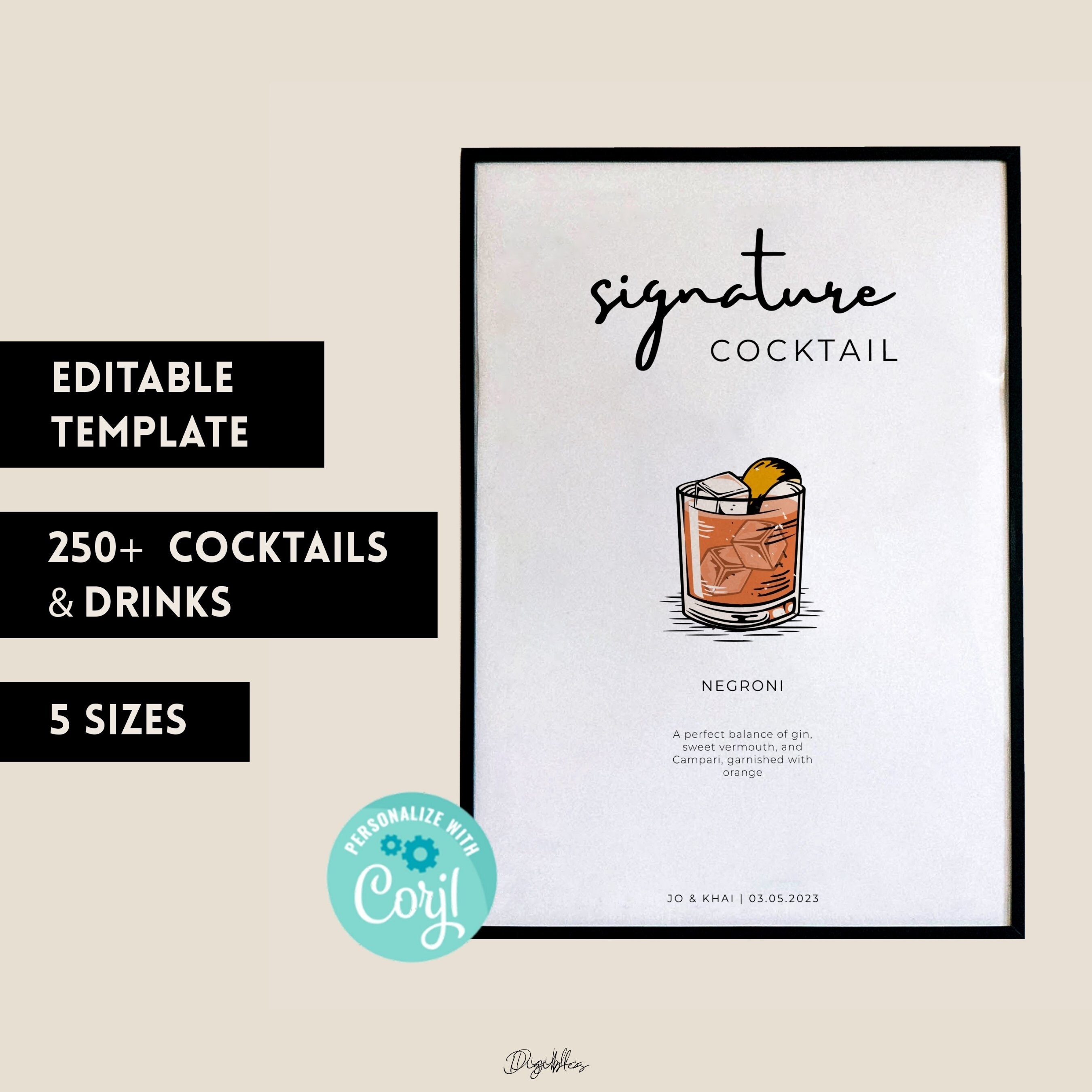 Editable Signature Cocktail Sign Template | Printable Signature Drink ...
