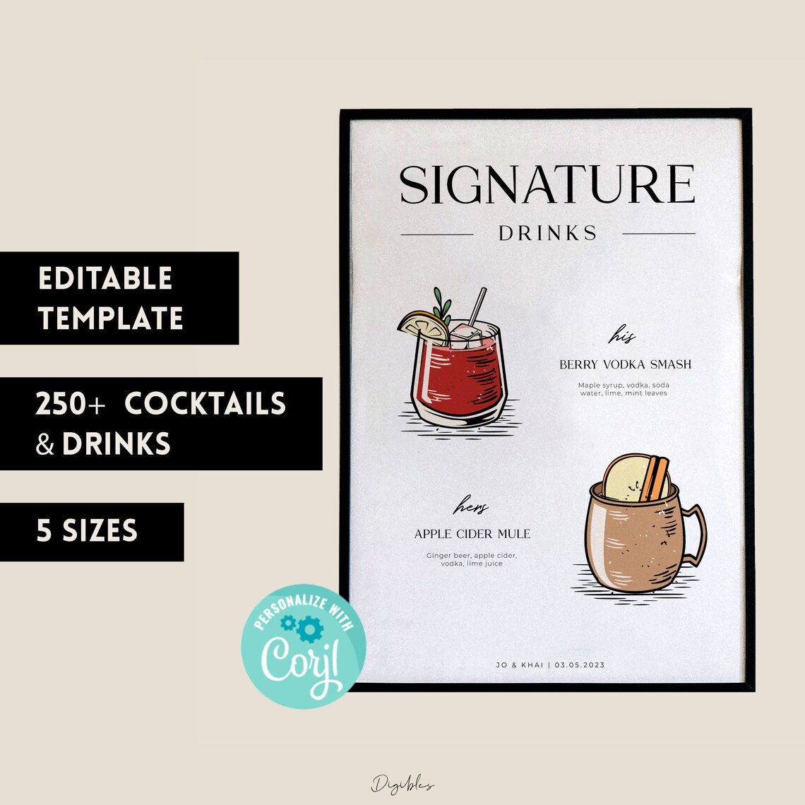 Editable Signature Drink Sign | Bar Menu Sign Template | Signature ...