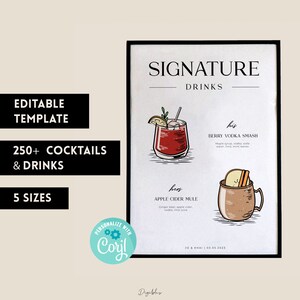 Editable Signature Drink Sign | Bar Menu Sign Template | Signature ...