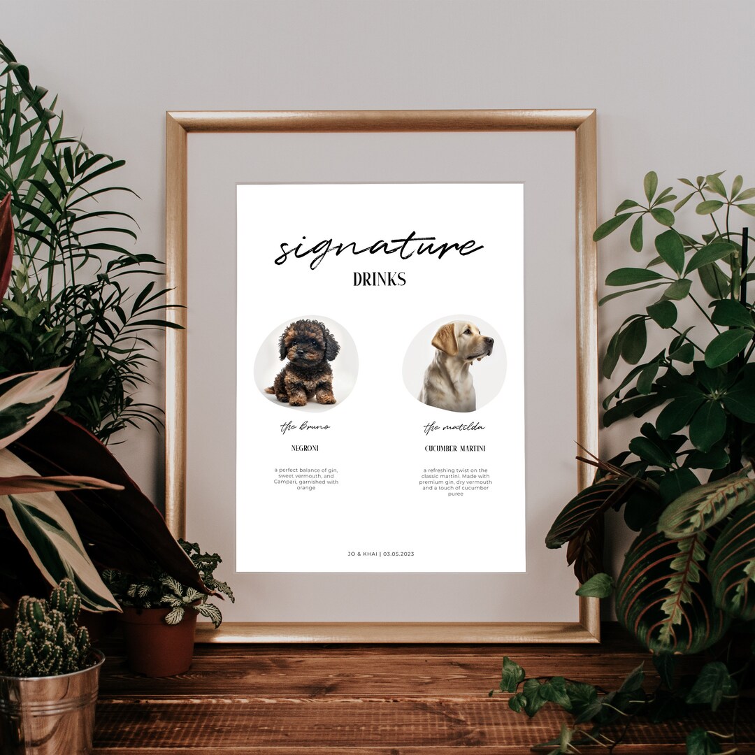 Editable Dog Signature Drink Sign Wedding Template | Pet Bar Menu Sign ...