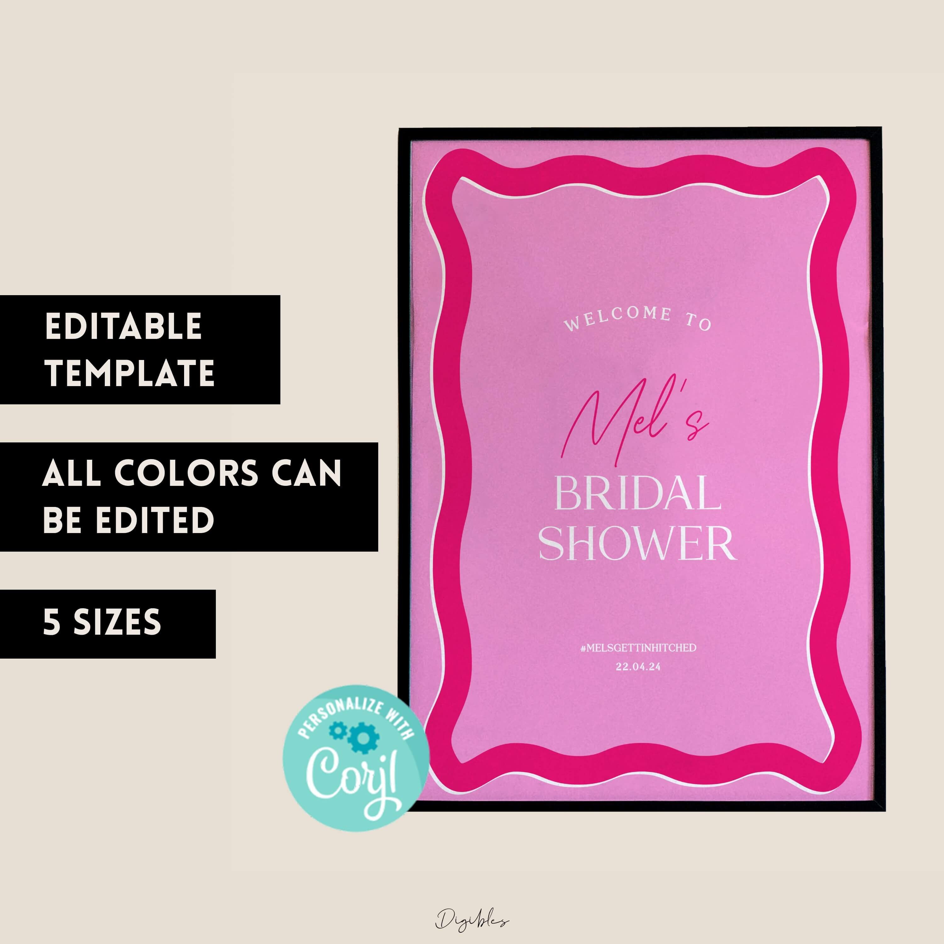 Retro Bridal Shower Welcome Sign Template Wavy Border Sign Editable ...