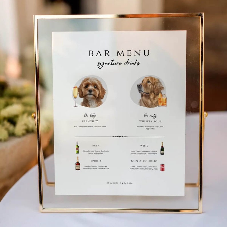 Editable Dog Bar Menu Sign for Wedding | Dog Wedding Bar Menu Template ...