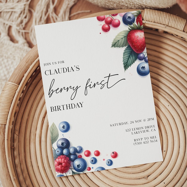 Editable Berry First Birthday Invitation First Birthday Party ...