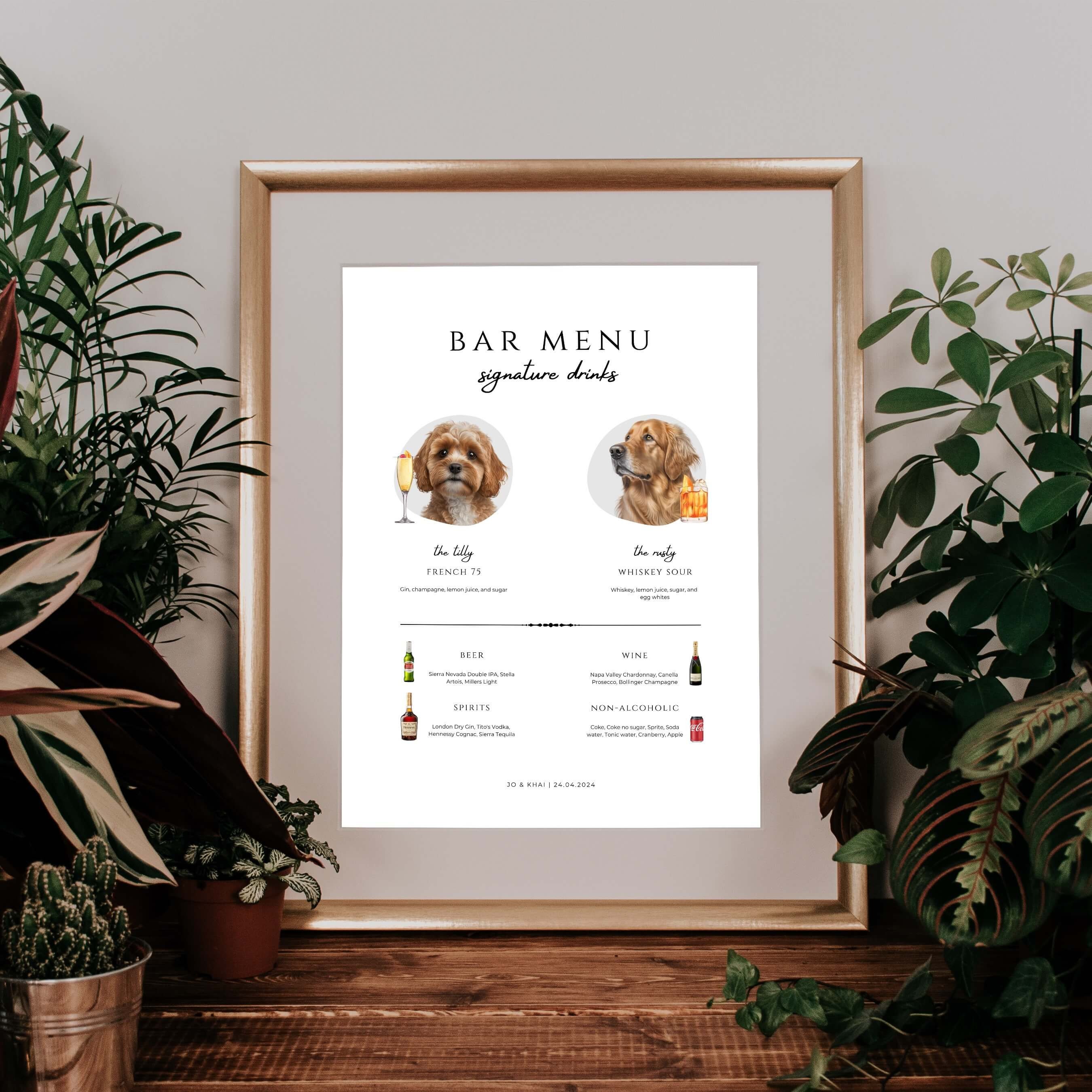 Editable Dog Bar Menu Sign for Wedding | Dog Wedding Bar Menu Template ...