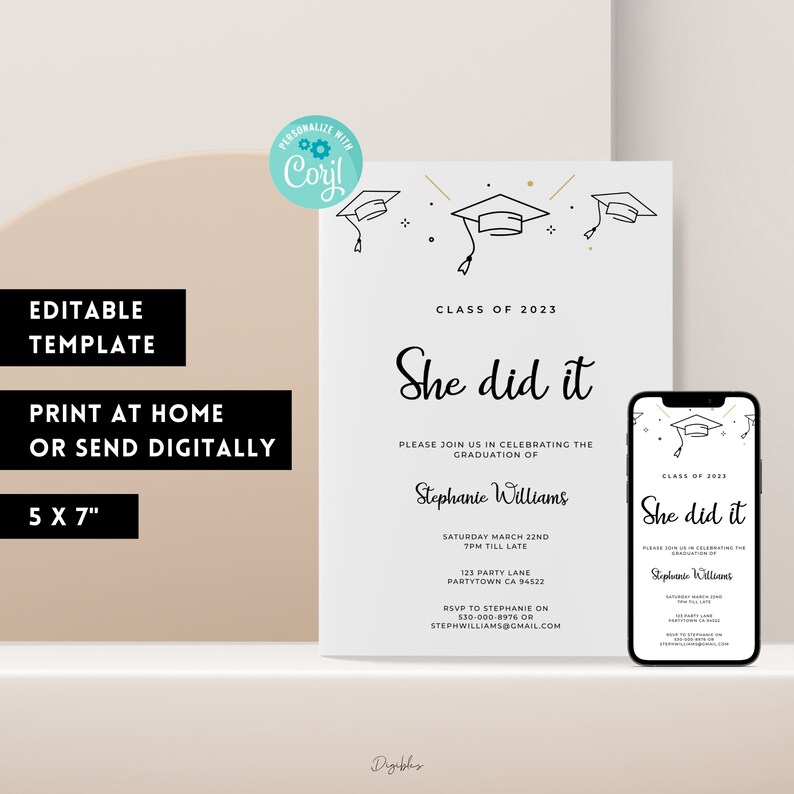 Editable Graduation Party Invitation 2023 Instant Download | She Did It ...