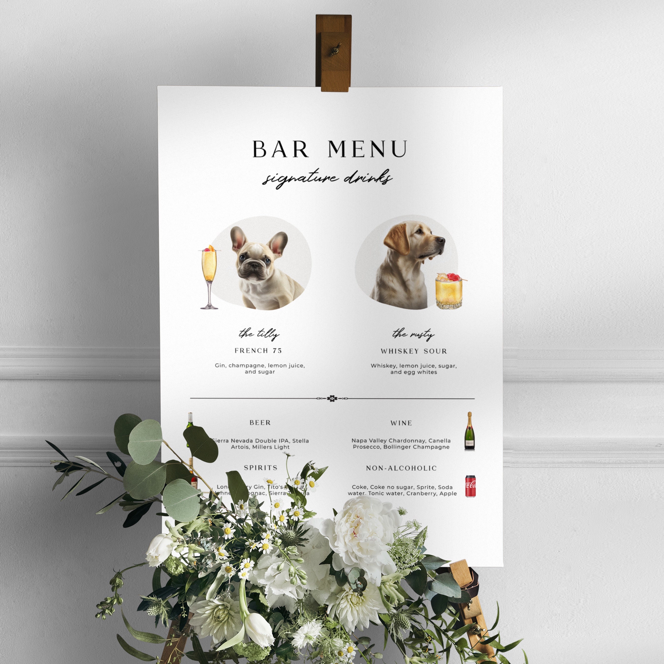 Editable Dog Bar Menu Sign for Wedding Dog Wedding Bar Menu Template ...