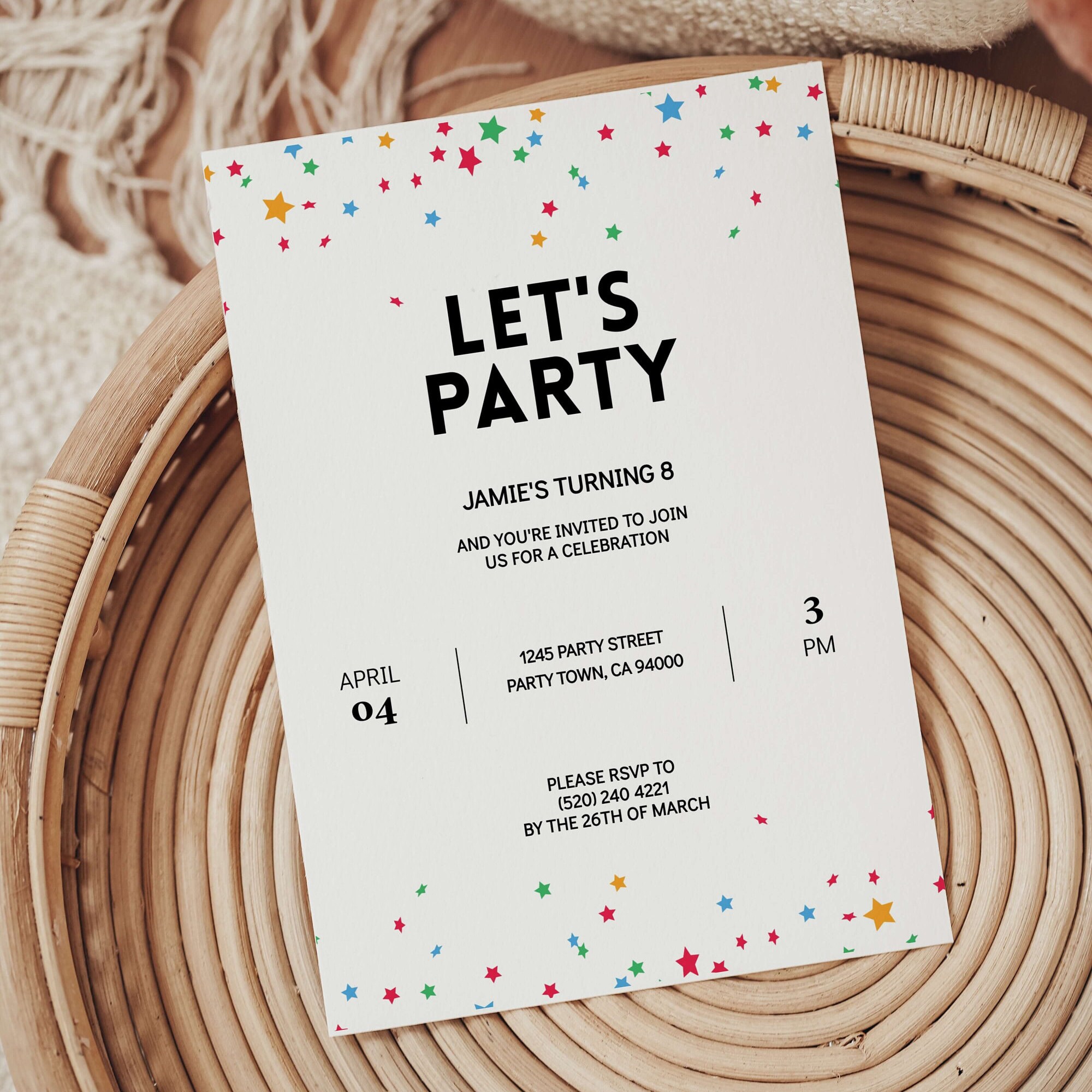 Editable Confetti Party Invitation Template Colorful Let's Party ...