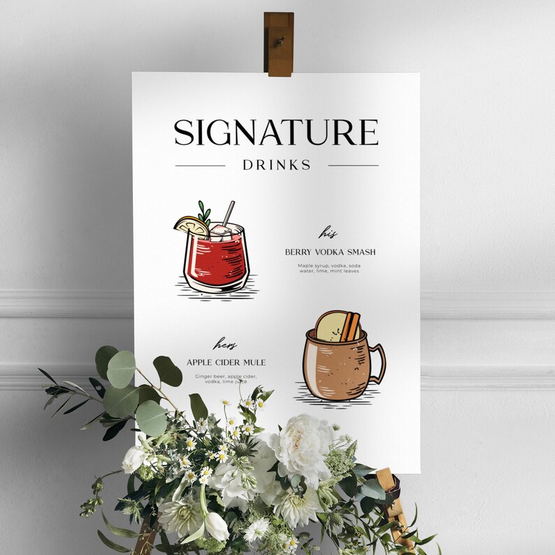 Editable Signature Drink Sign | Bar Menu Sign Template | Signature ...