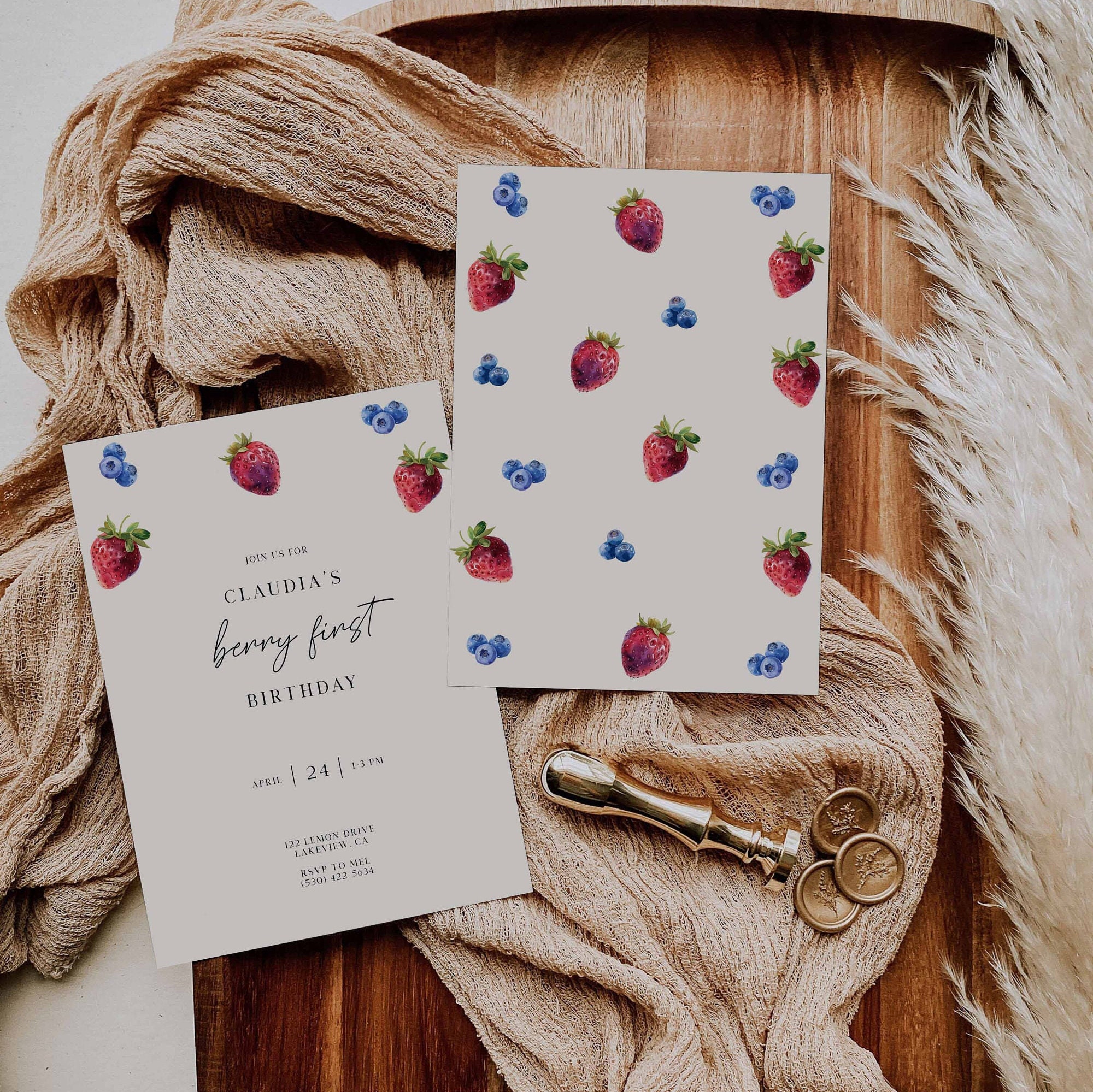 Editable Berry First Birthday Invitation Template | First Birthday ...