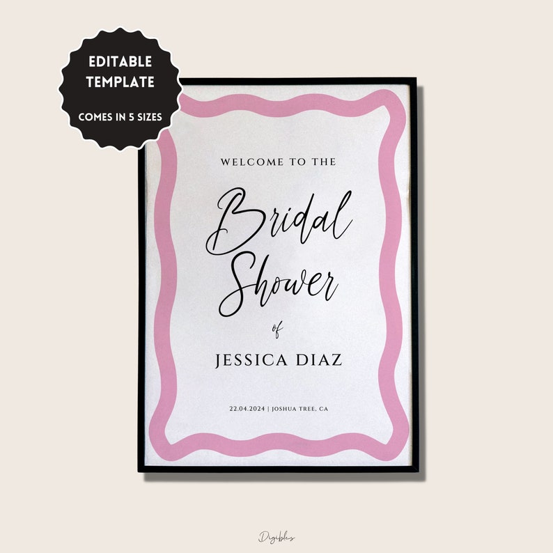 Editable Wavy Bridal Shower Welcome Sign Template Printable - Etsy