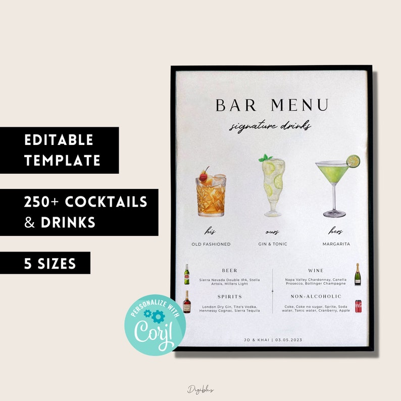 Editable Bar Menu Wedding Sign | Signature Drink Bar Menu Sign Wedding ...