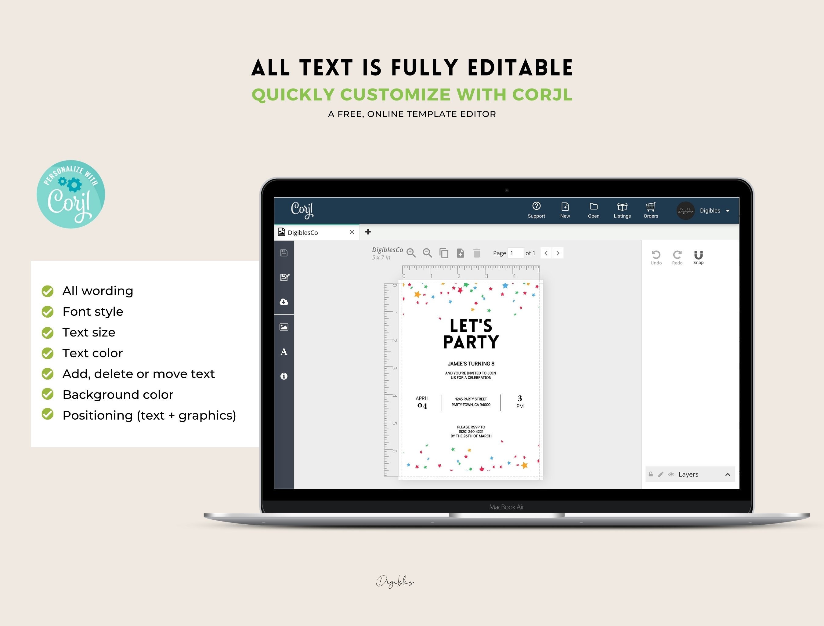 Editable Confetti Party Invitation Template Colorful Let's Party ...