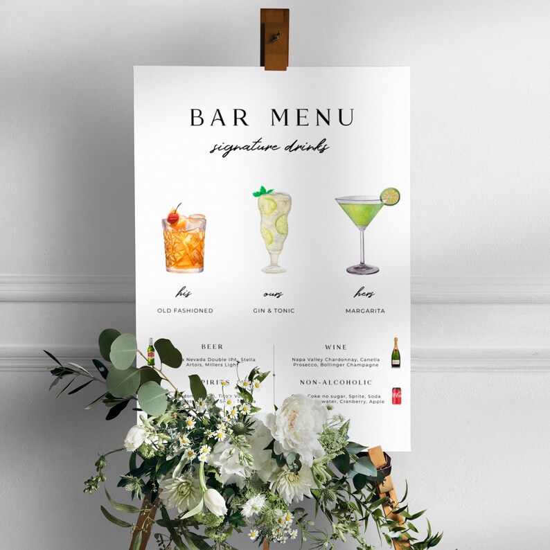 Editable Bar Menu Wedding Sign | Signature Drink Bar Menu Sign Wedding ...