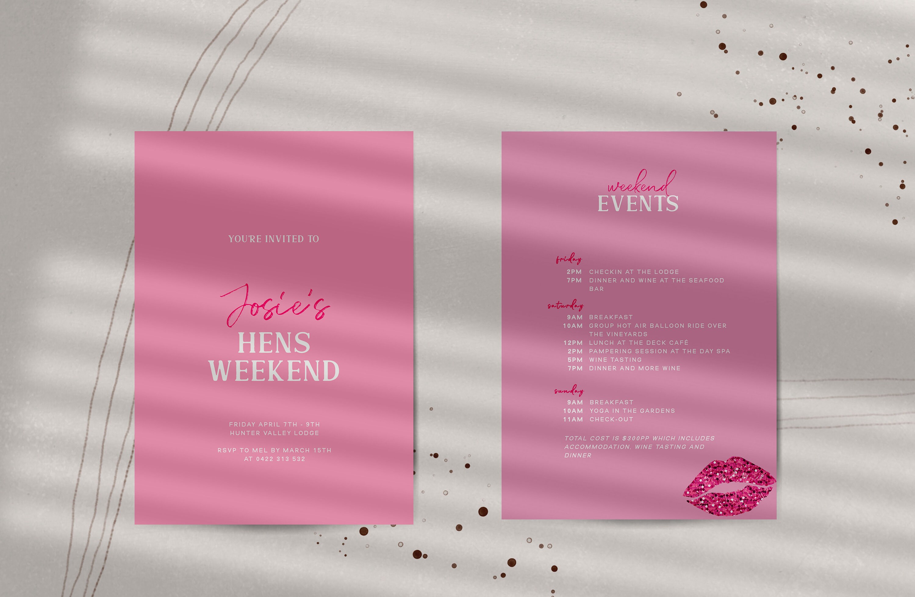 Pink Hens Weekend Invitation With Itinerary Bachelorette Party ...