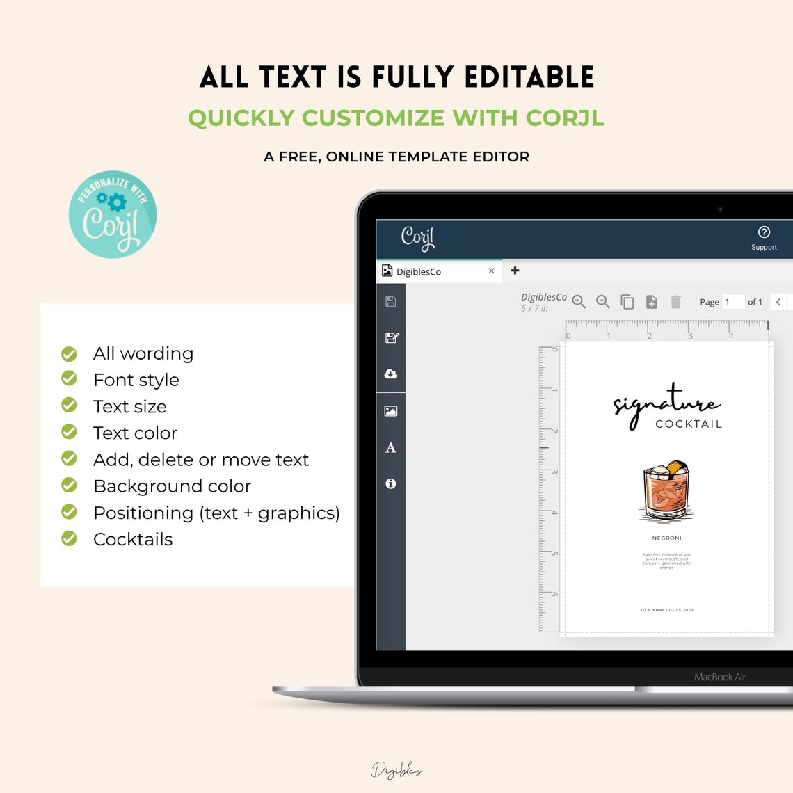 Editable Signature Cocktail Sign Template Printable Signature Drink ...