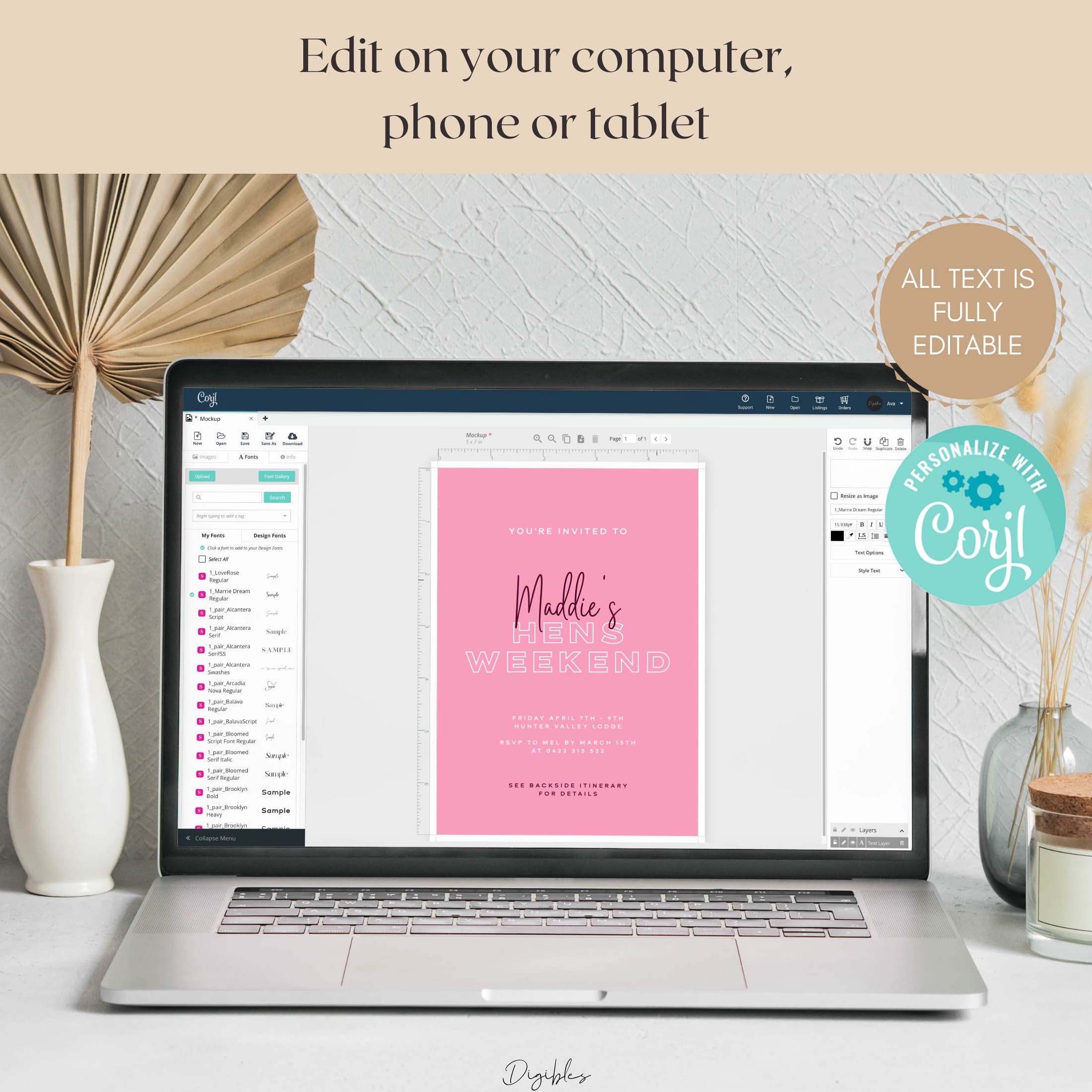 Hens Weekend Invitation Itinerary Editable Template | Red Bachelorette ...