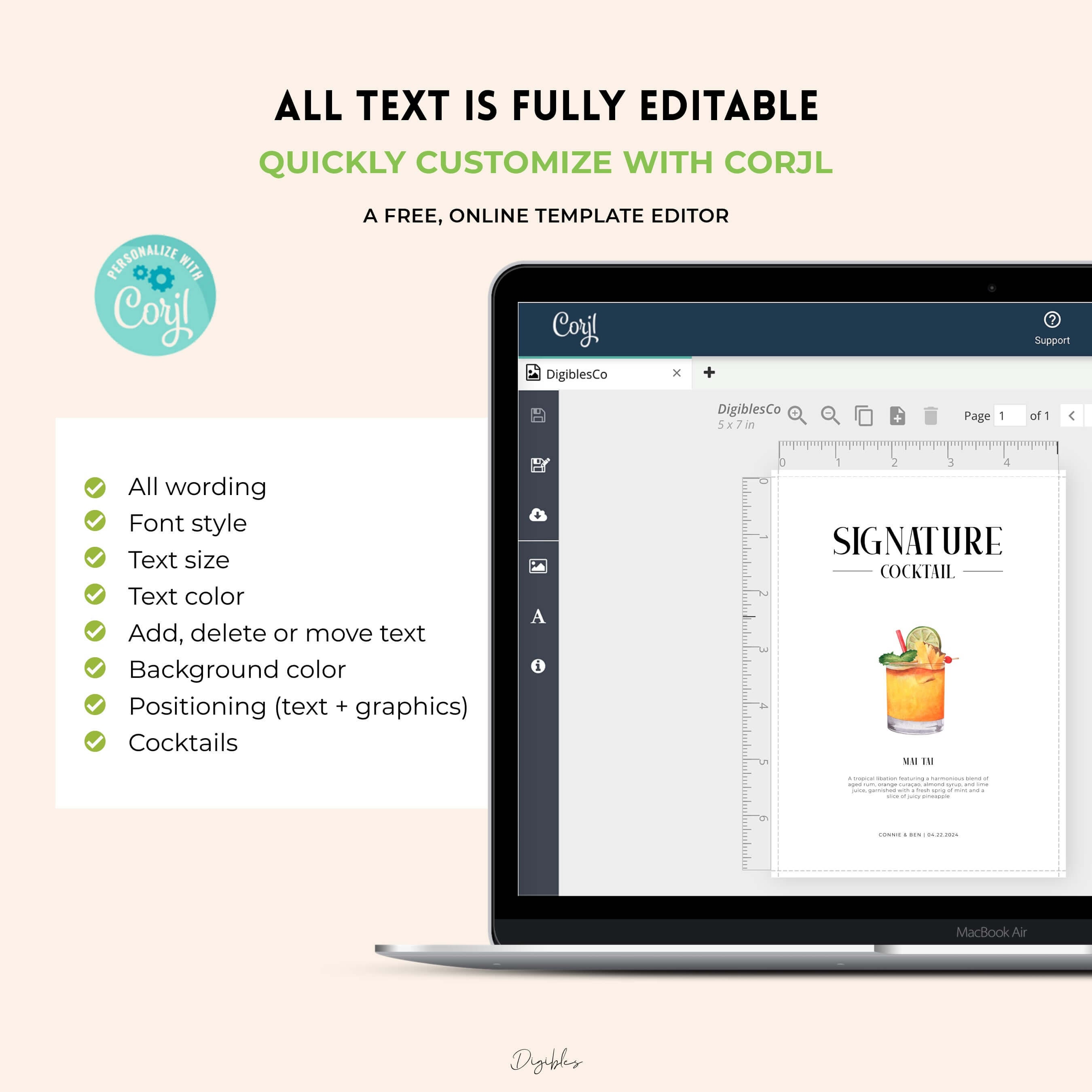 Editable Signature Cocktail Sign Template for Wedding | Signature Drink ...