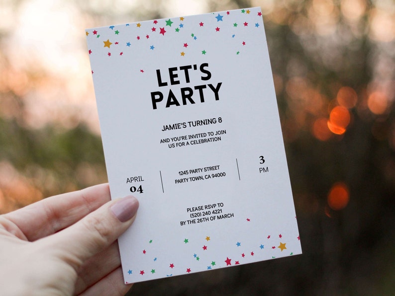 Editable Confetti Party Invitation Template | Colorful Let's Party ...