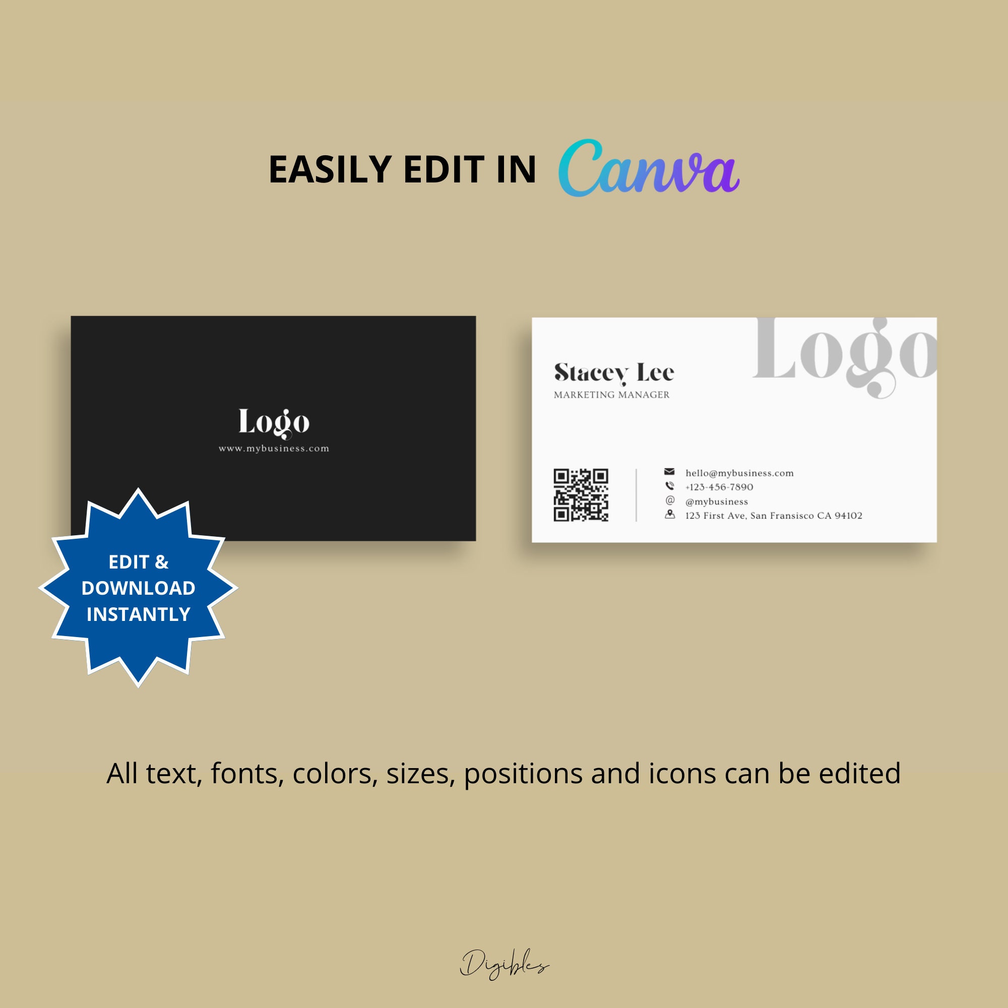 Business Card Template Canva | Modern Business Card With QR Code ...