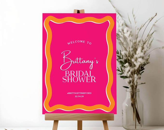 Hens Weekend Invitation With Wavy Border | Orange & Pink Bachelorette ...