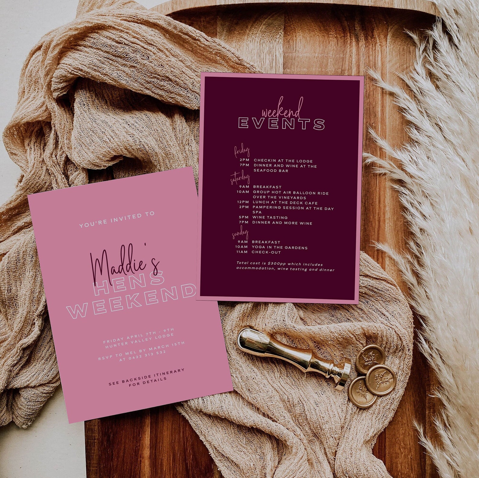 Hens Weekend Invitation Itinerary Editable Template | Red Bachelorette ...