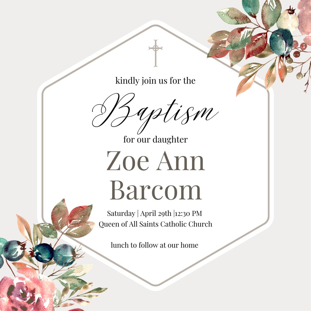 Fall Baptism Invite // Baptism // Earth Tone Floral // Baptism Daughter ...