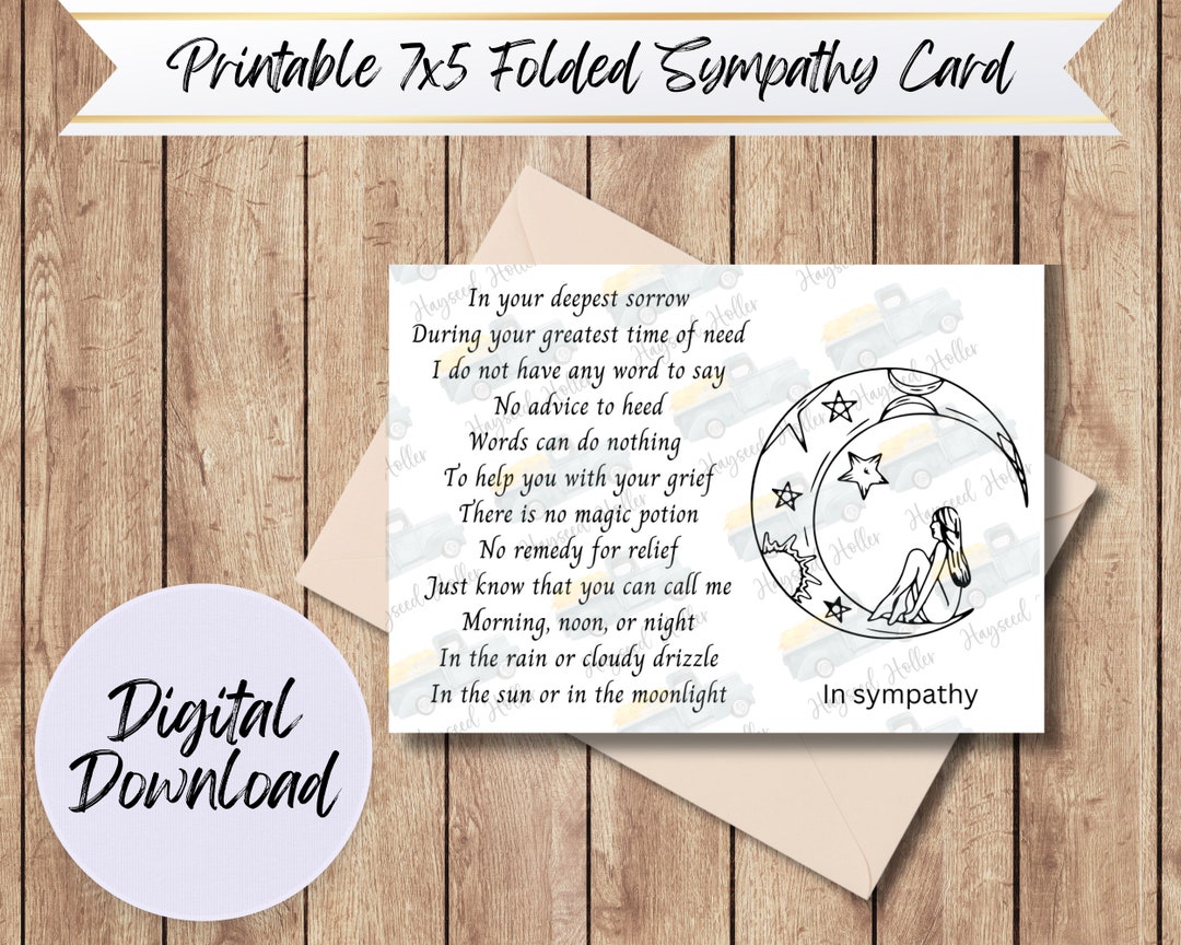 Sympathy Card 7x5 Foldable Printable Card Grief Funeral Memorial ...