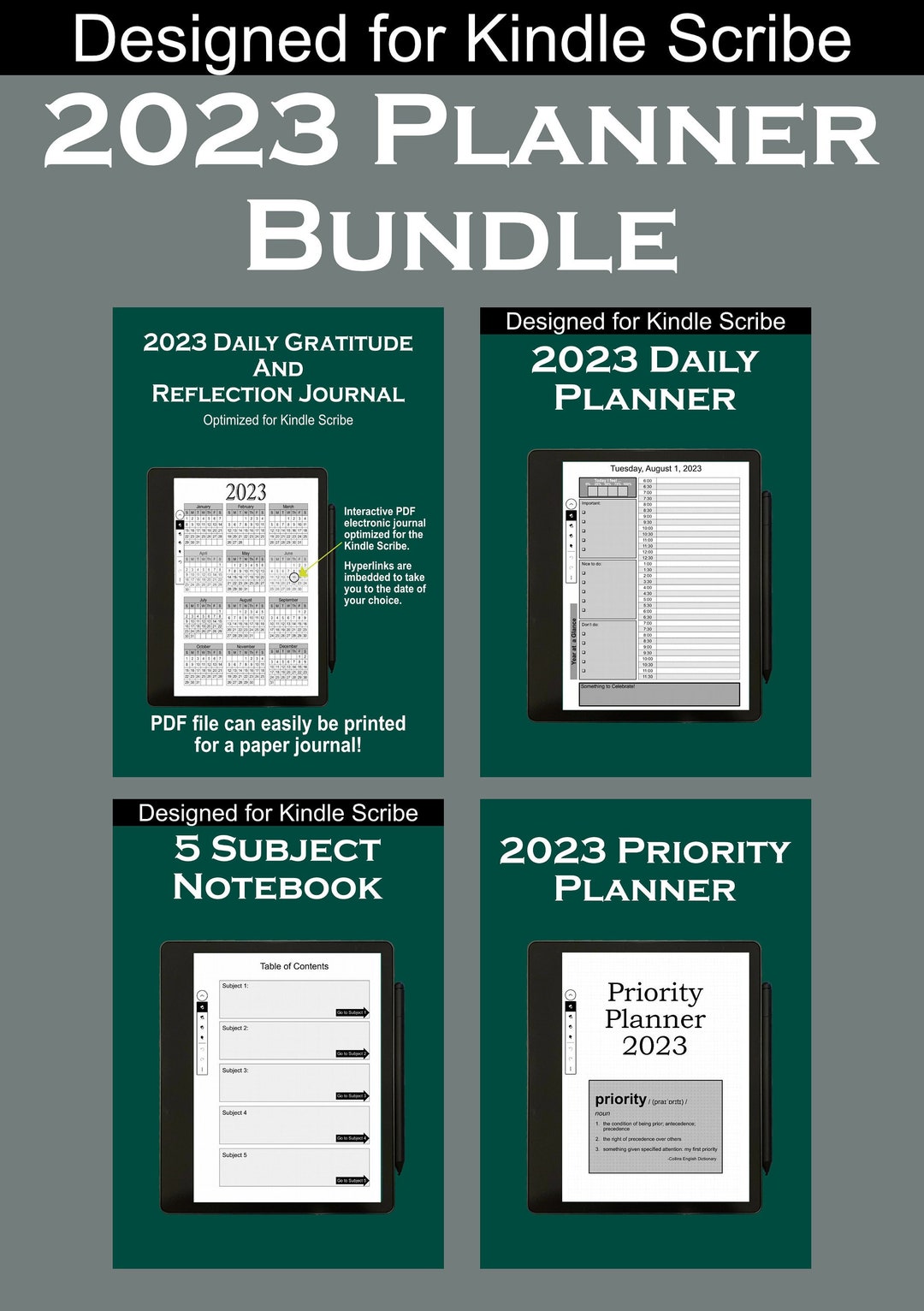 Hyperlinked and Interactive: 2023 Digital Planner Bundle for Kindle ...