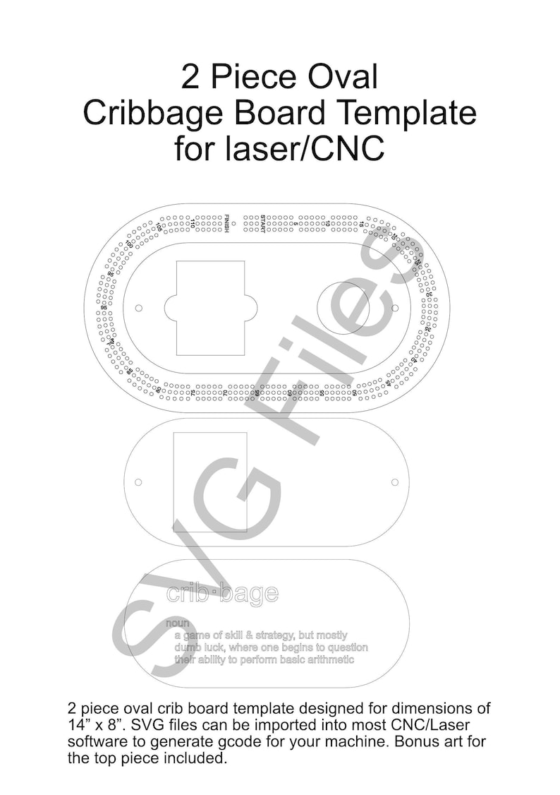 2 Piece Oval Cribbage Board Template. SVG Files for CNC and Laser ...