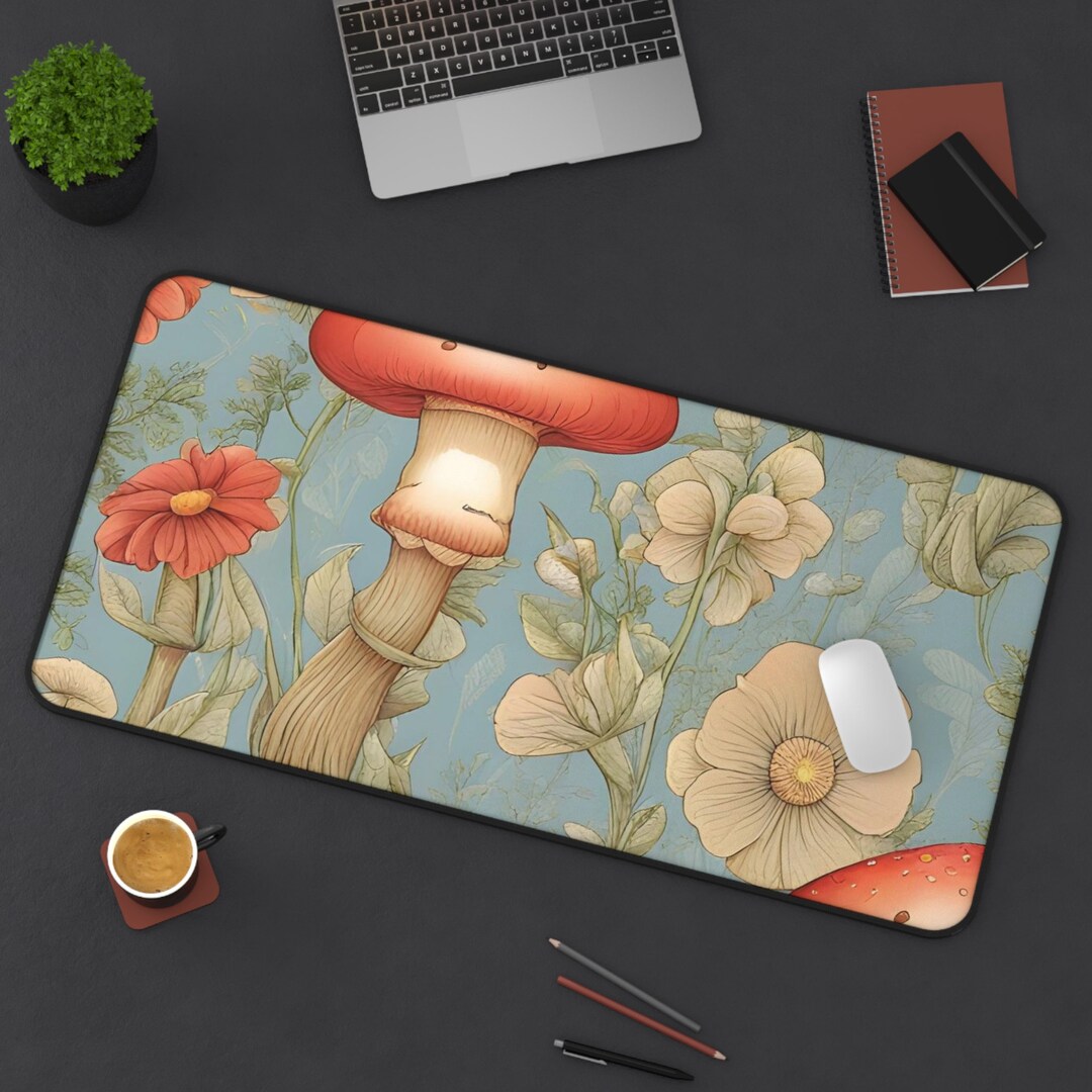 Cottagecore Mushroom XXL Desk Mat, Blue XL Desk Mat Pad, Mushroom ...