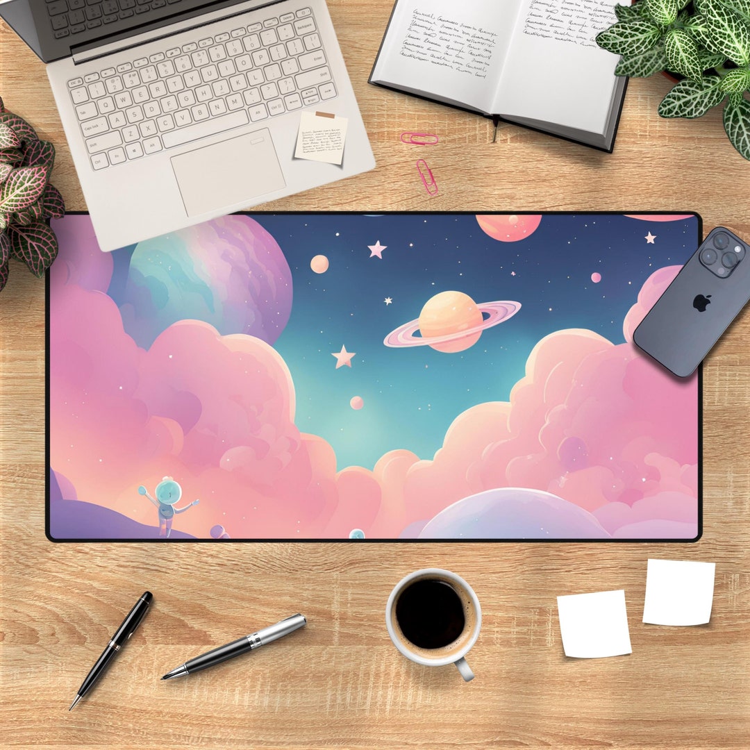 Cute Kawaii Desk Mats Space XL XXL, Pastel Space Gaming Desk Mat Kawaii ...
