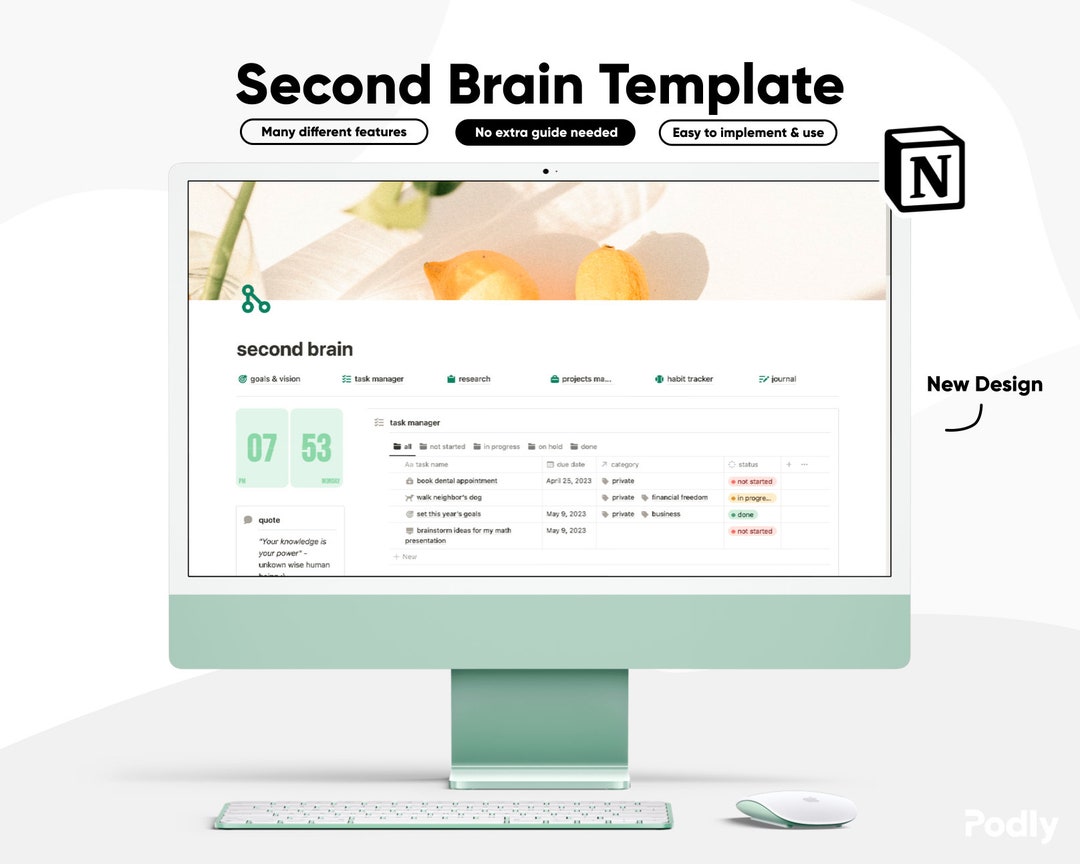 Notation Second Brain Template Notion Life Planner Productivity Tool Note Planner Research Habit ...