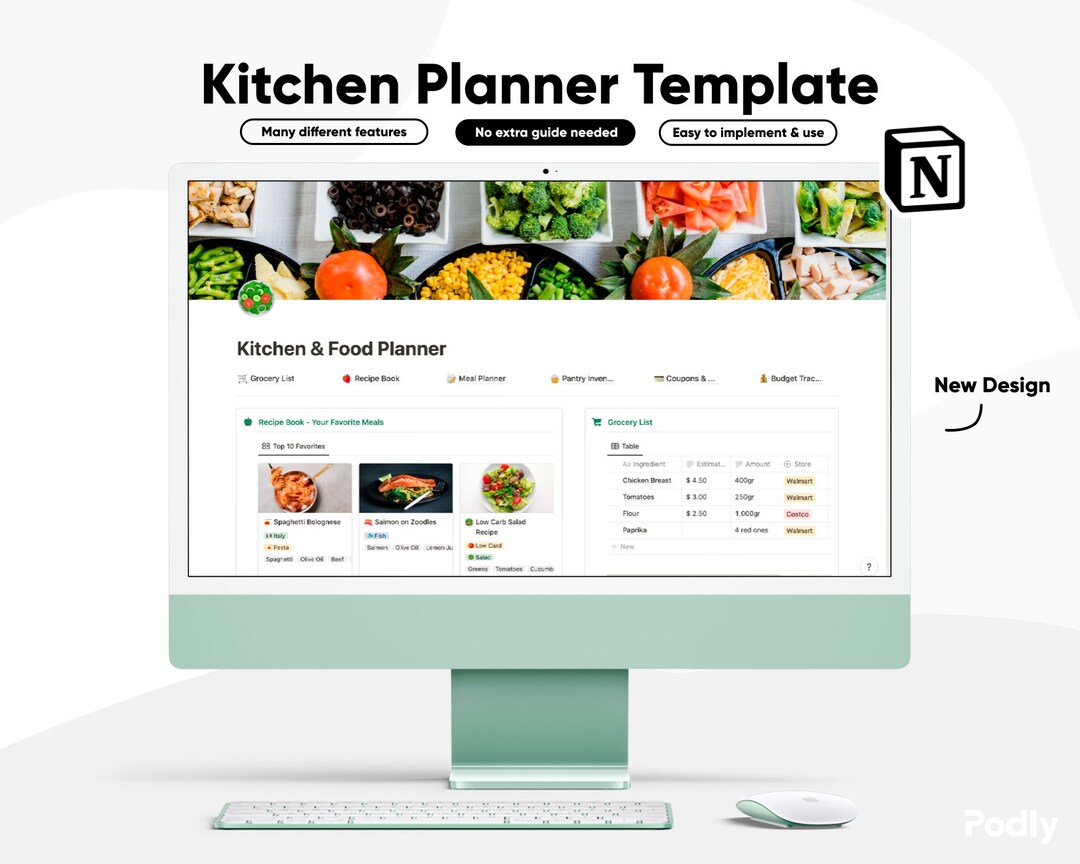 Notation Kitchen Meal Planner Template Aesthetic & Modern Design ...