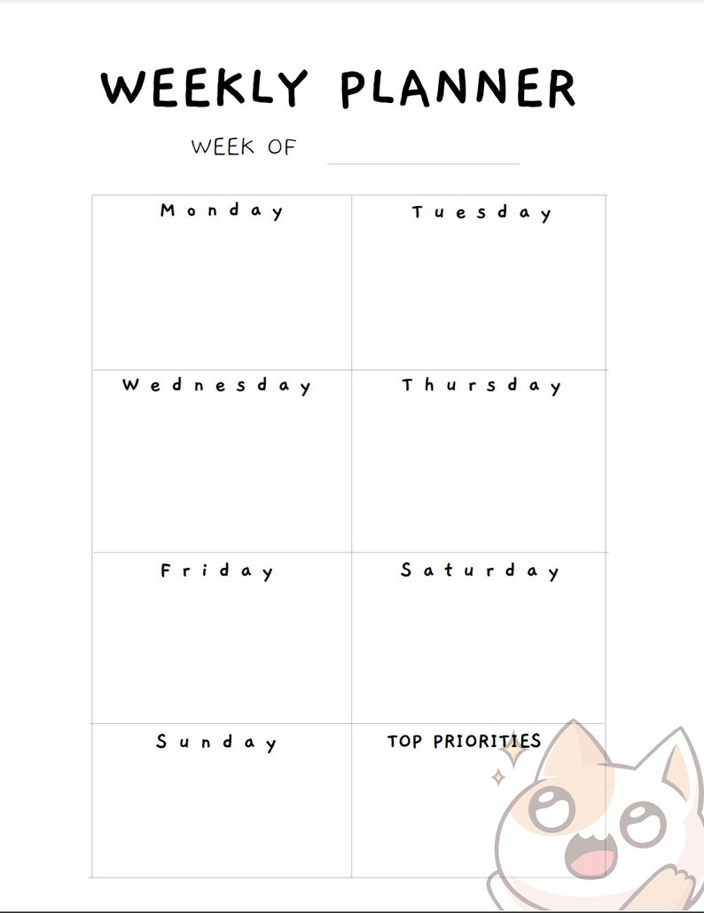 Weekly Single Page Planner Printable Planner Instant - Etsy