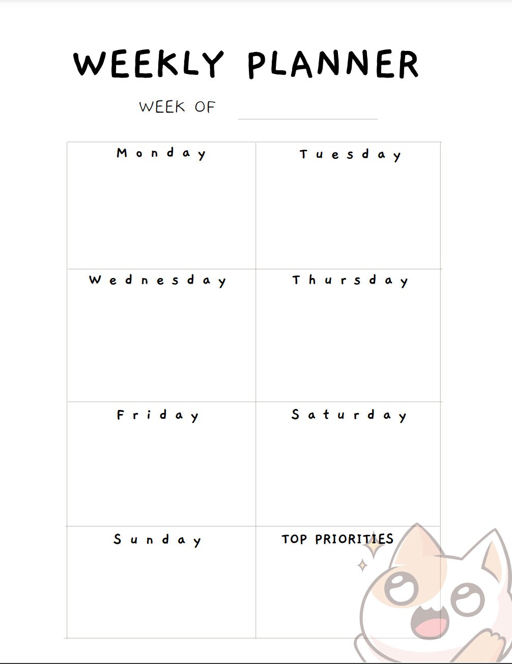 Weekly Single Page Planner, Printable Planner, Instant Download, Weekly ...
