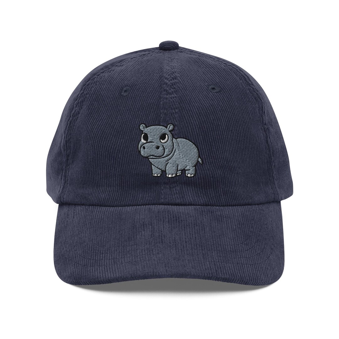 Pygmy Hippo Embroidered Vintage Cap - Handmade Embroidered Corduroy Dad ...