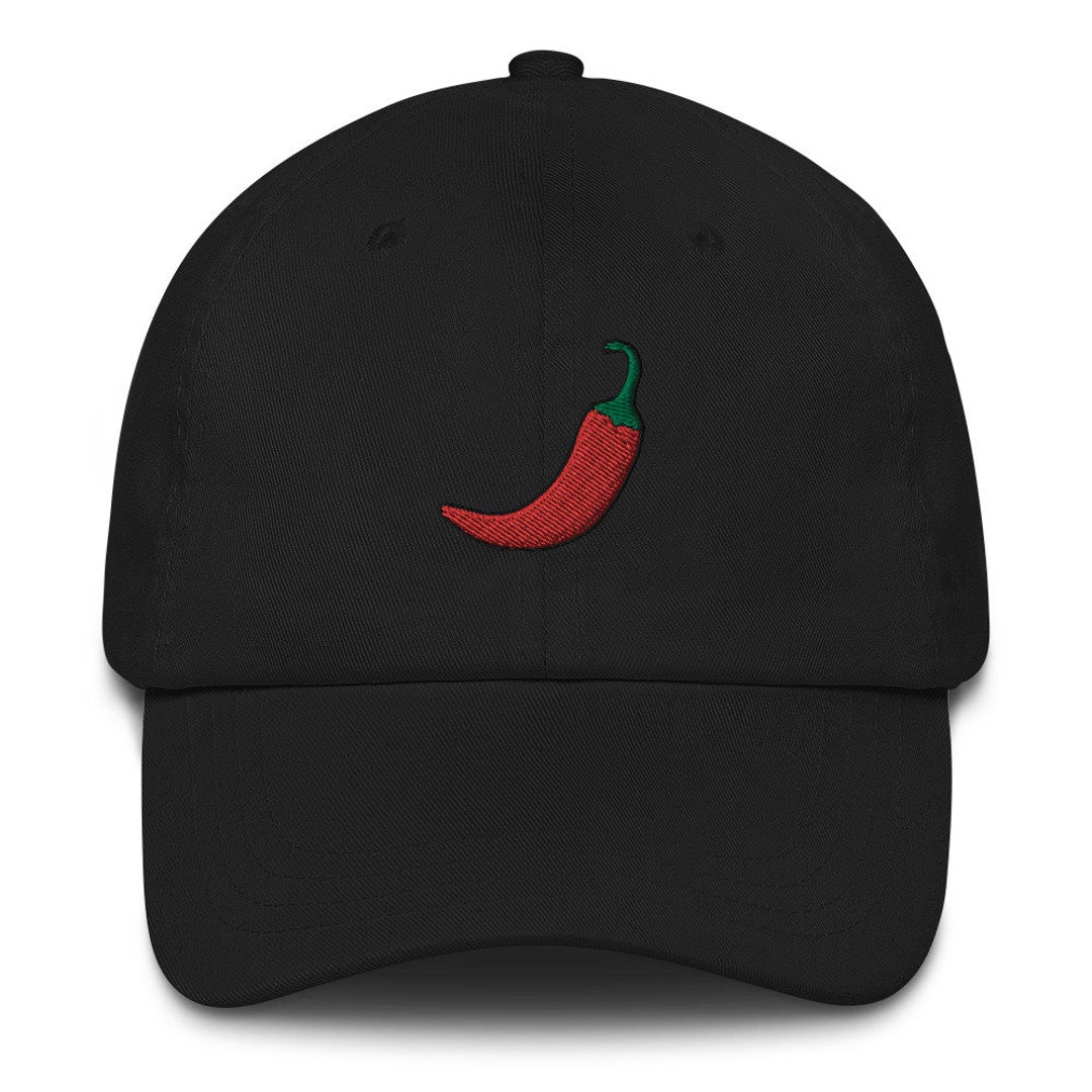 Chilli Embroidered Dad Hat, Cotton Baseball Cap, Food Design, Pattern ...