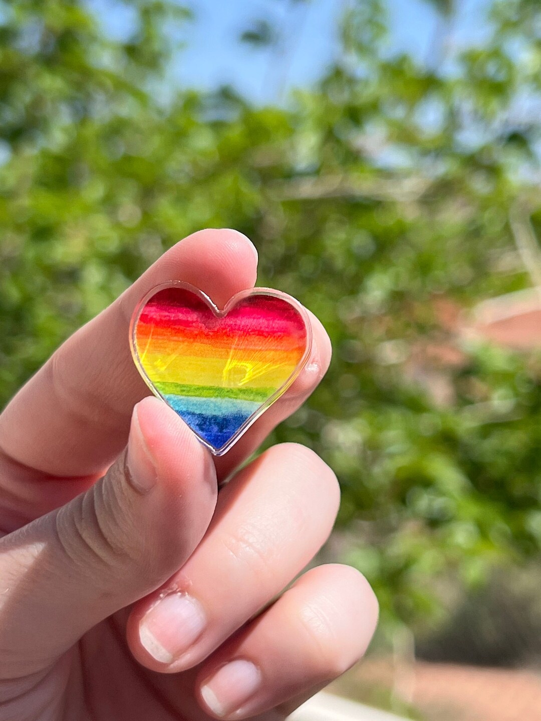 Rainbow Heart Pin Clear Watercolor - Etsy