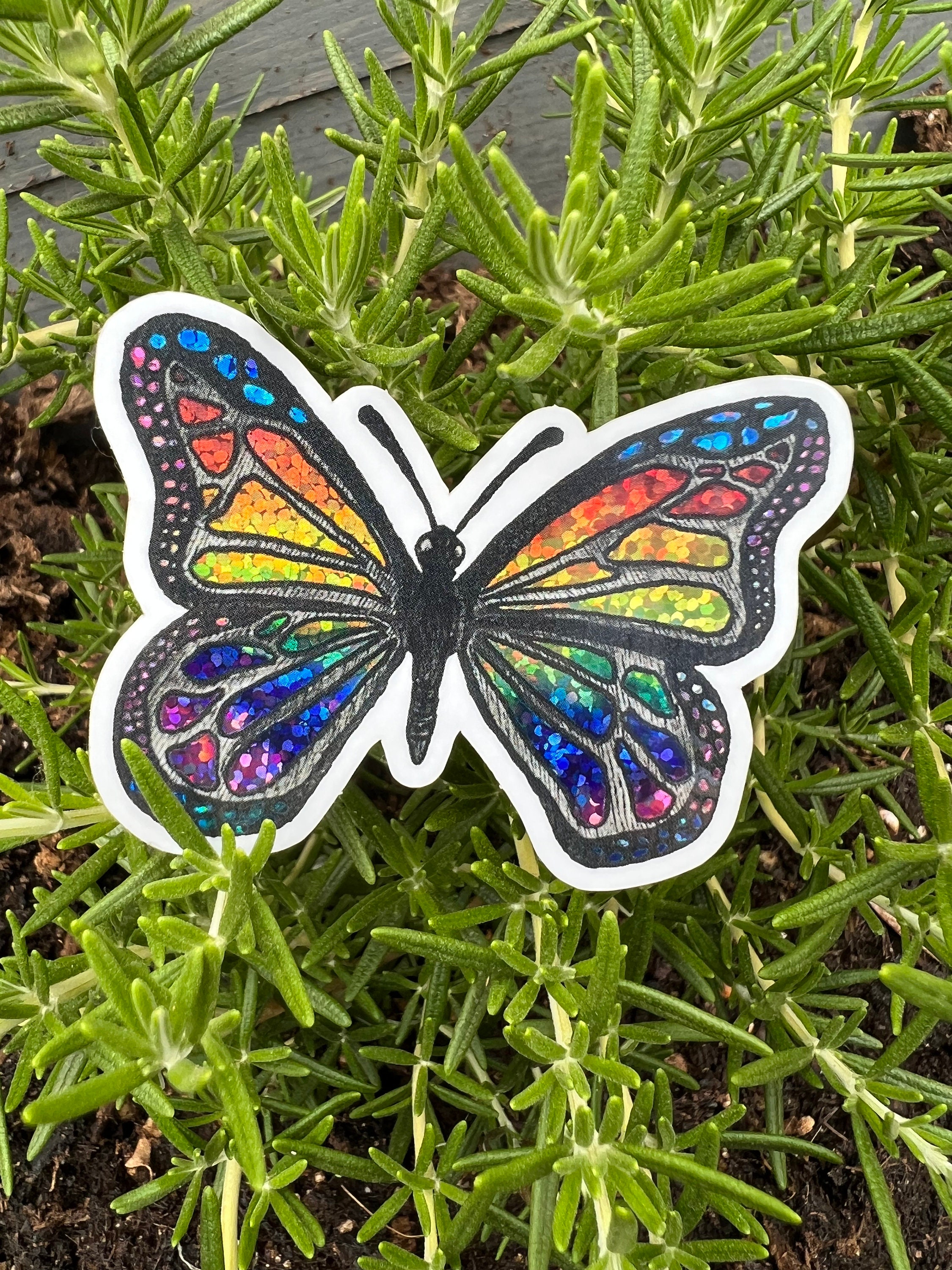 Rainbow Butterfly Glitter Sticker Waterproof - Etsy