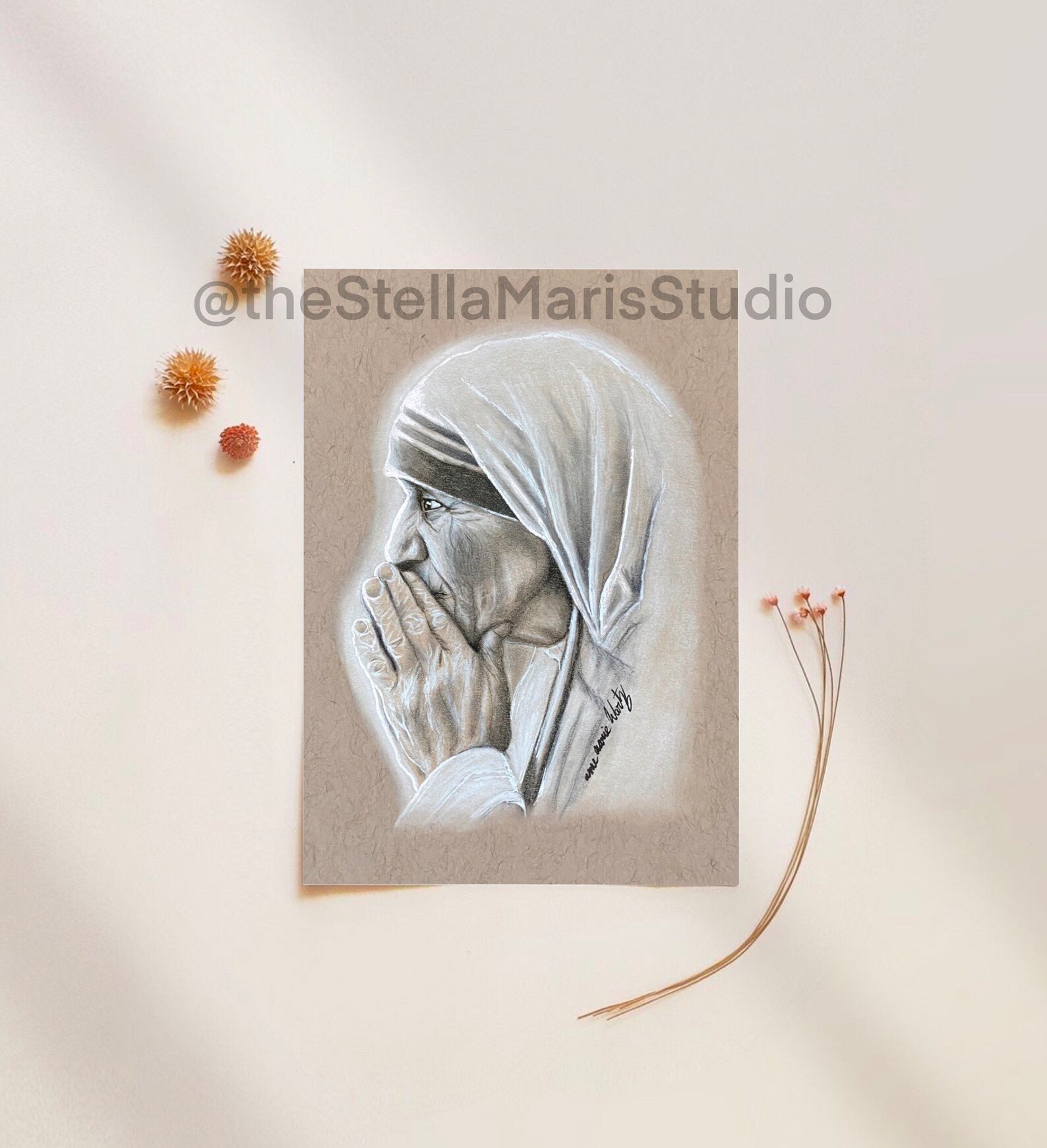 Mother Teresa | Saint Teresa of Calcutta Print of Original Graphite\white Chalk Drawing - Etsy