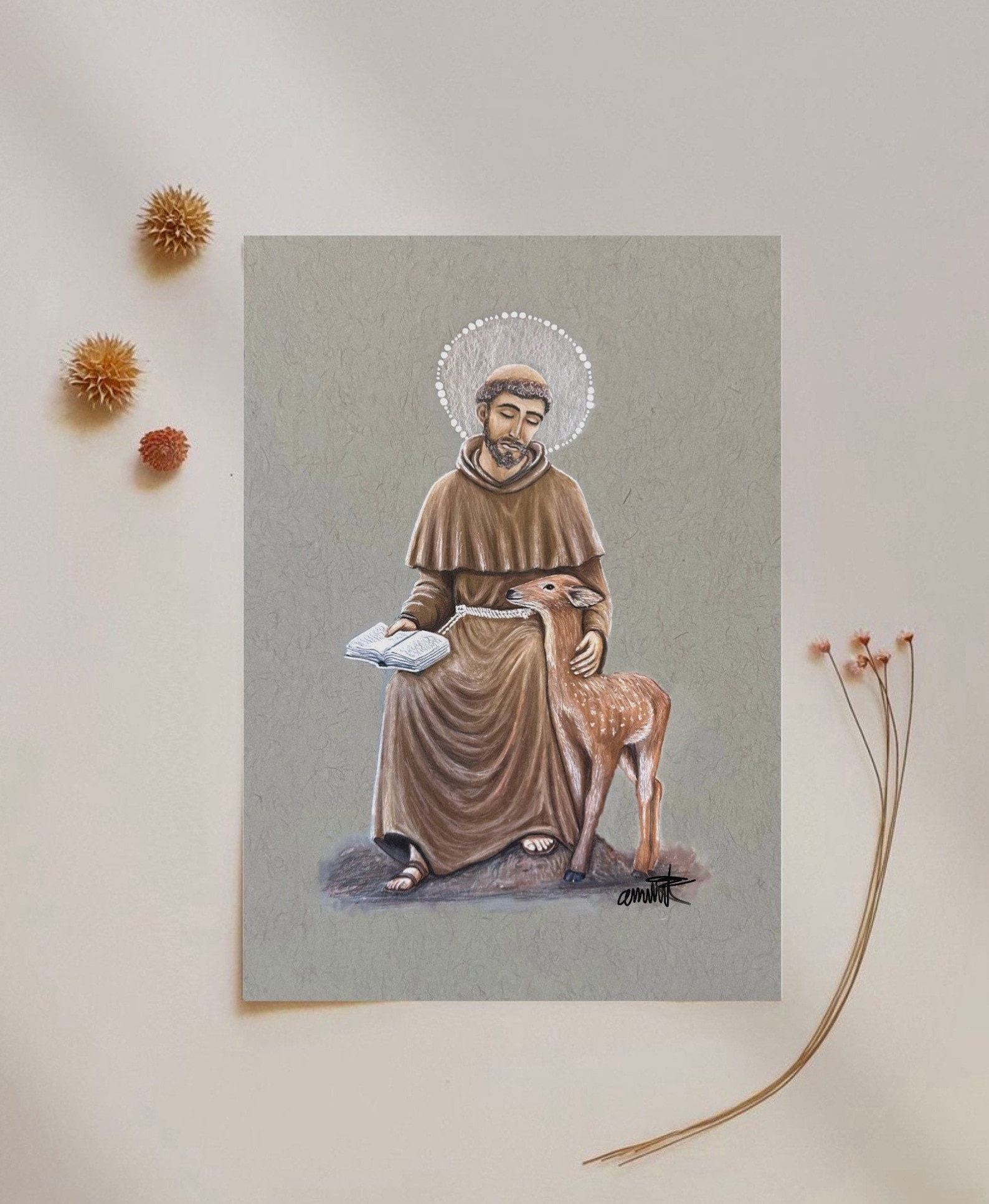 St. Francis of Assisi Drawing Print | Patron Saint of Animals | Patron ...
