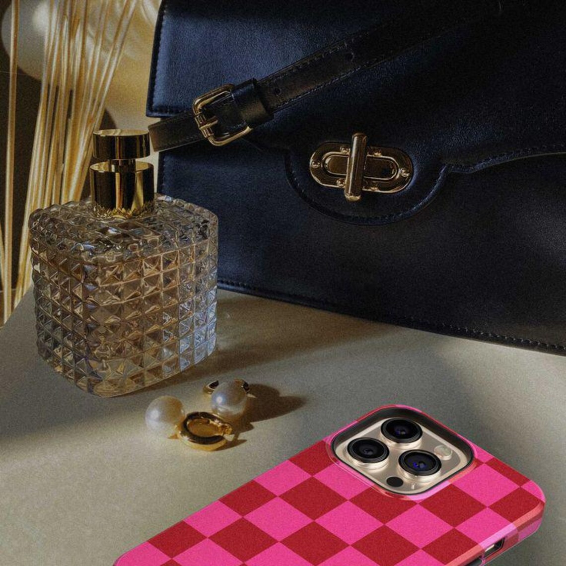 Pink Checker Pattern Phone Case, Tough Cases for Girls, Stylish Phone ...