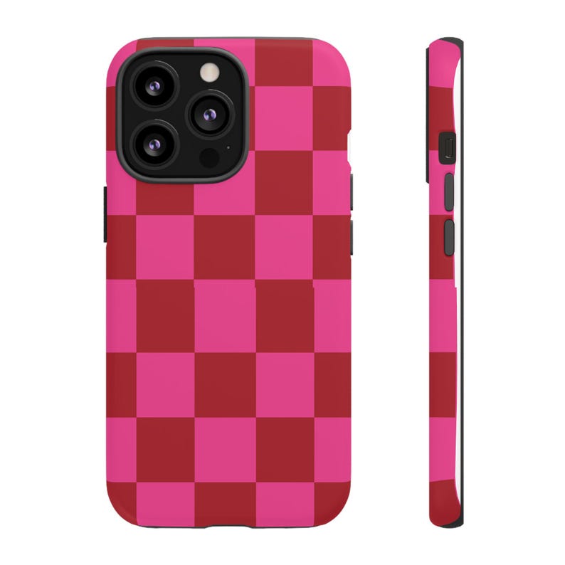 Pink Checker Pattern Phone Case, Tough Cases for Girls, Stylish Phone ...