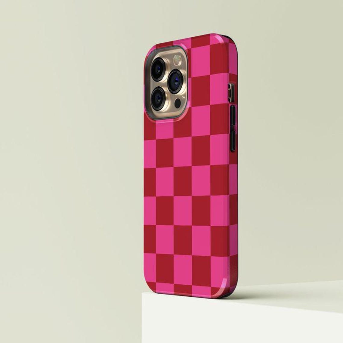 Pink Checker Pattern Phone Case, Tough Cases for Girls, Stylish Phone ...