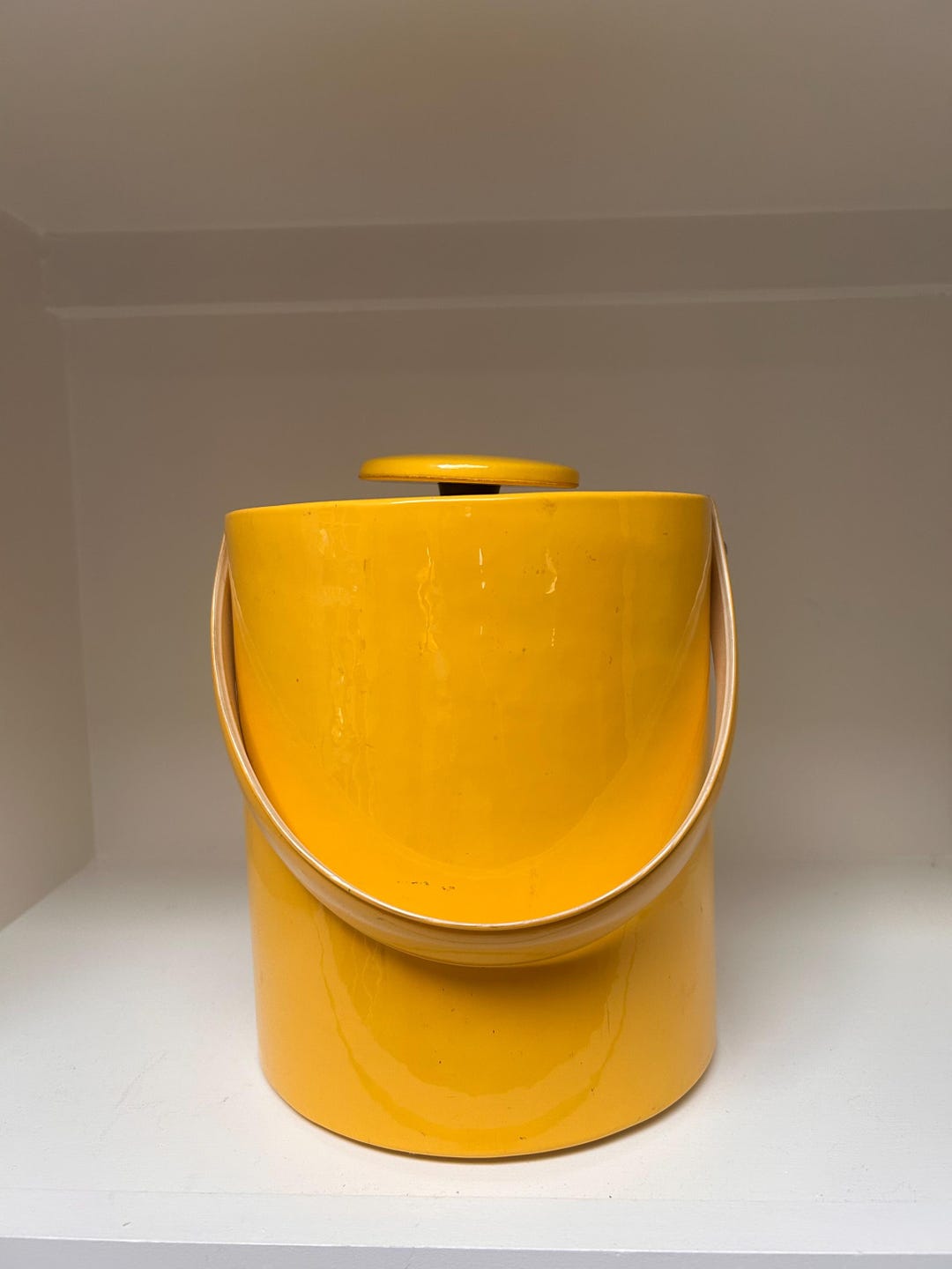 Vintage MCM Yellow Vinyl Ice Bucket Retro Party Cooler With Lid 8" Tall ...