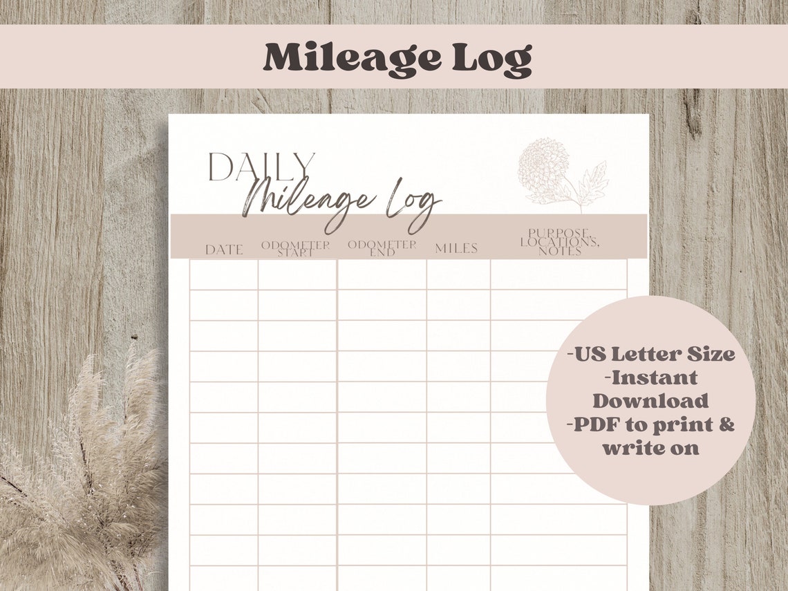 Daily Mileage Log, Printable Mileage Tracker Log Book, Vehicle Work ...