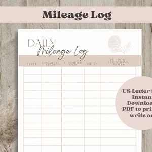 Daily Mileage Log, Printable Mileage Tracker Log Book, Vehicle Work ...