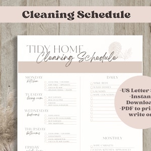 Weekly Cleaning Schedule, Printable Daily Cleaning Routine, Tidy Home ...