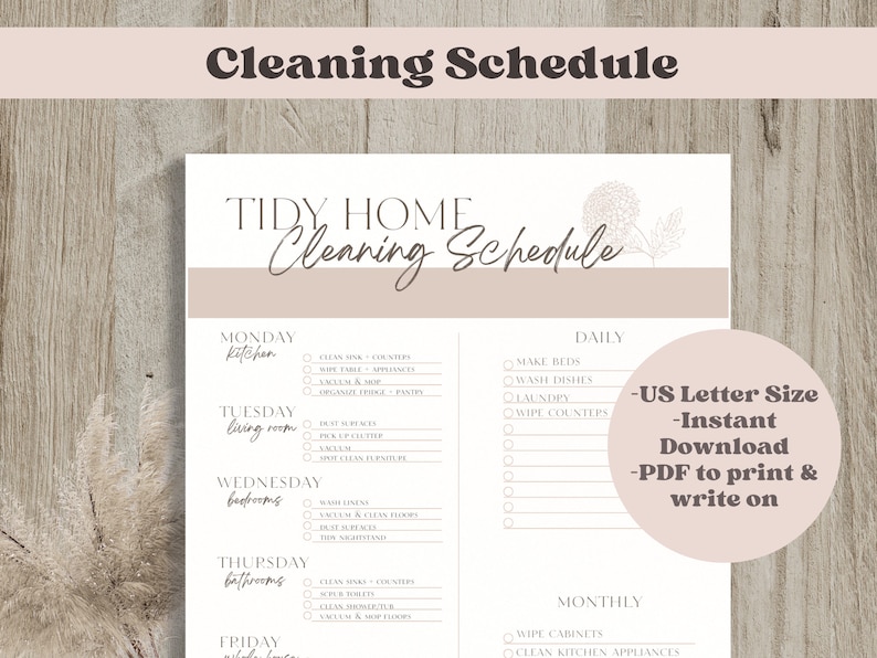 Weekly Cleaning Schedule, Printable Daily Cleaning Routine, Tidy Home ...